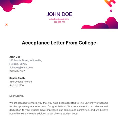 College Acceptance Letter Template Ablebionics