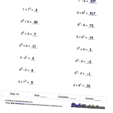 Math Worksheets Mixed Addition And Subtraction With Exponents Worksheets Library