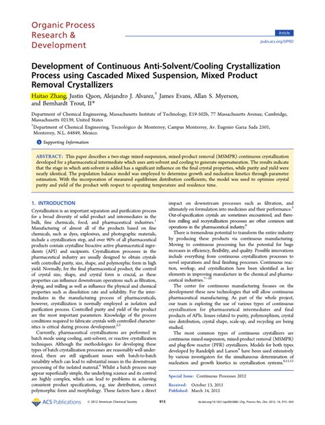 Pdf 264521 Continuous Crystallization Process Development