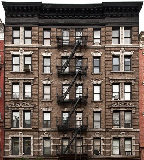 New York Facade Of Flat Building In Manhattan City Building Fire