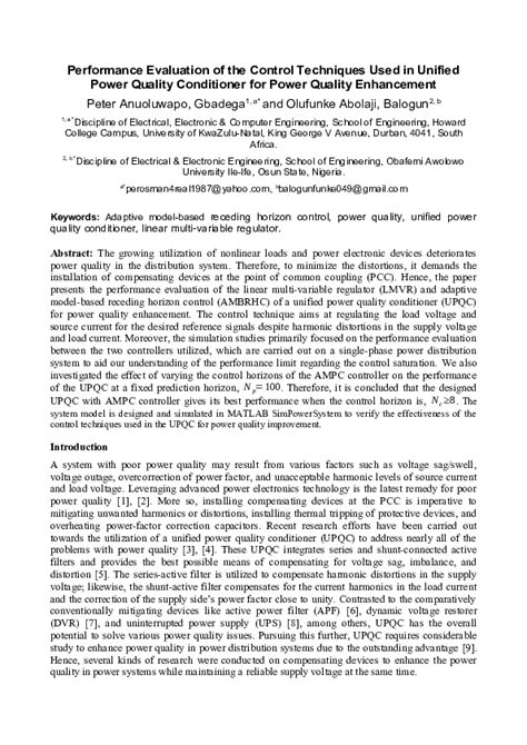 doc performance evaluation of the control techniques used in unified