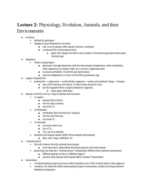 Biology 2601 Lecture Notes Physiology Evolution And Thermal
