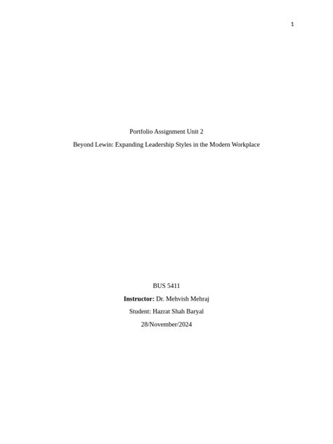 Bus 5411 Portfolio Assignment Unit 2 Pdf Leadership Emotional