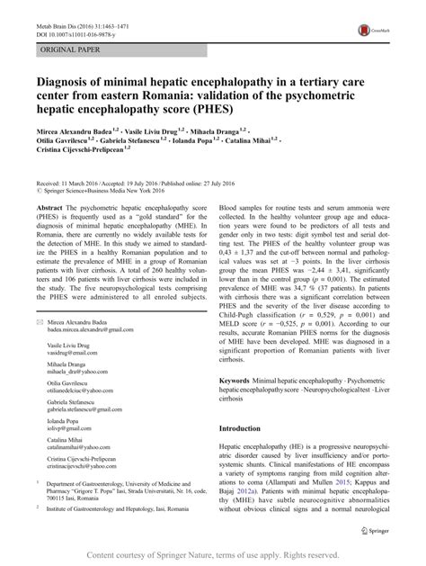 Diagnosis Of Minimal Hepatic Encephalopathy In A Tertiary Care Center From Eastern Romania
