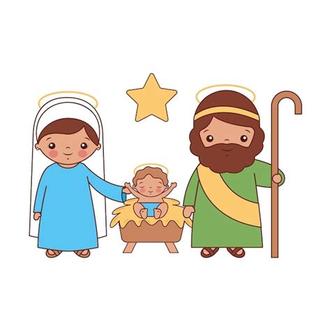 Santa Maria E São José Com O Bebê Jesus E Belen Ilustração Vetorial De
