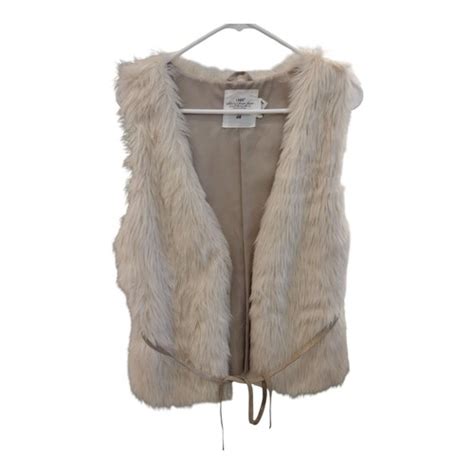 H And M Faux Fur Vest Belted Ladies Medium Ivory Ebay