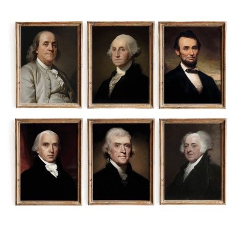 Founding Fathers Portrait Art Set Patriotic Usa Print Digital