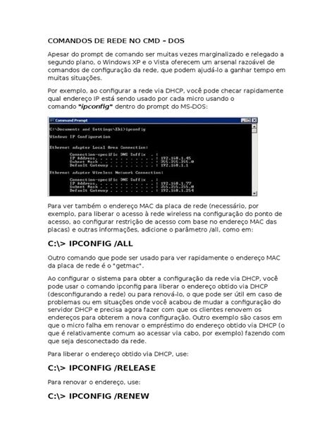 Comandos De Rede No Cmd Dos Pdf Endereço De Ip Protocolo De