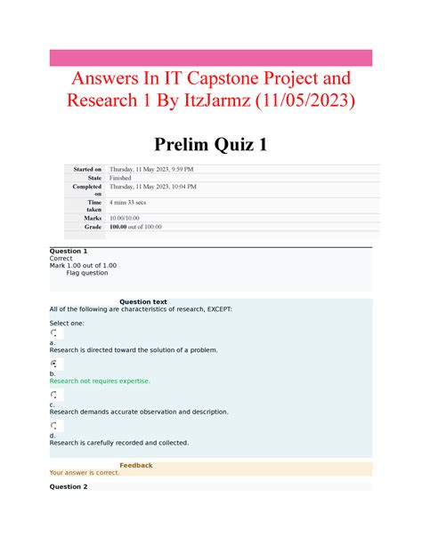 Ugrd It6308 It Capstone Project And Research 1 Prelims And Midterm Quiz 2023 2024