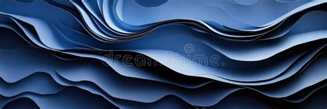 Dynamic Abstract Paper Cut Design Featuring Layered Water Waves In Deep Blue Hues With Smooth