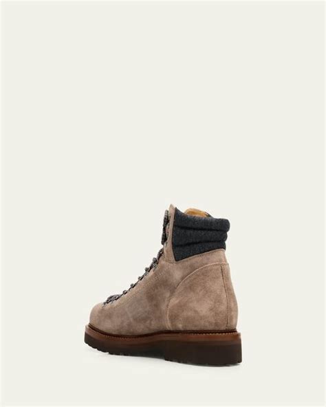Brunello Cucinelli Suede Wool Collar Hiking Boots In Brown For Men Lyst