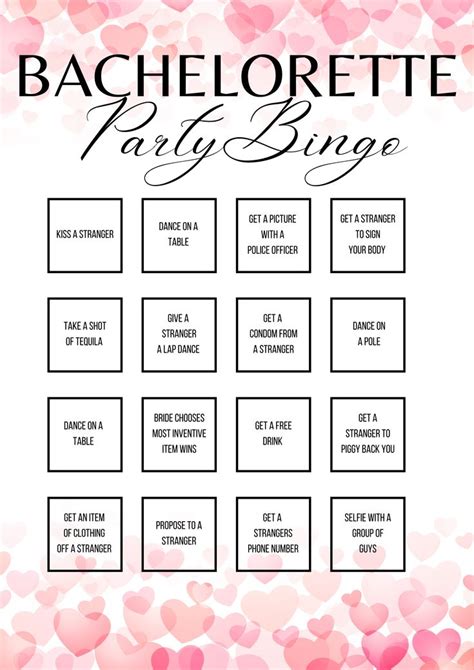 Bachelorette Bingo Hen Do Games Bingo Hens Night Girls Night Out Party