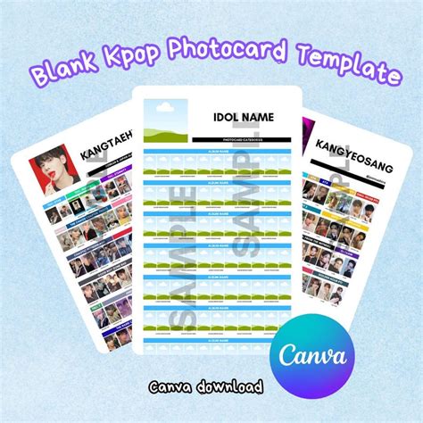 Blank Kpop Photocard Template For Canva Etsy