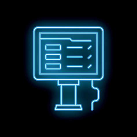 neon icon of a computer monitor displaying folders and files on black