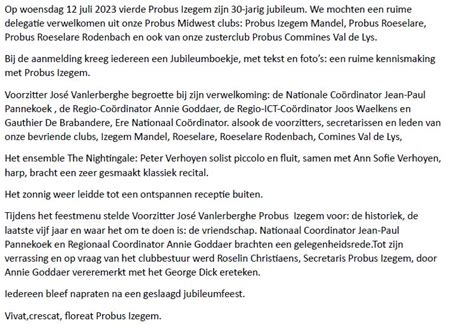 Probus Izegem Vierde Zijn 30 Jarig Jubileum