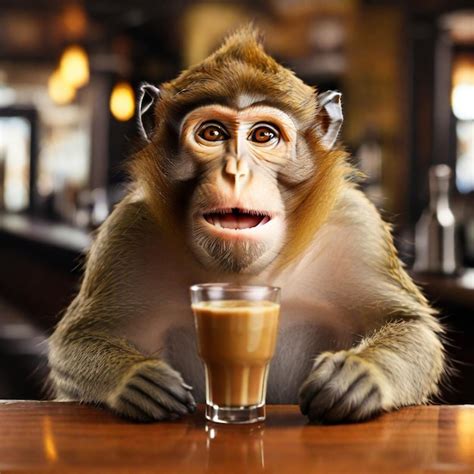 Premium Ai Image A Monkey Drinking Coffee In A Bar
