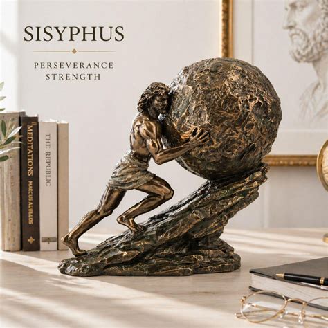 Sisyphus Statue Greek Mythology Man Pushing Rock Sculpture Perseverance