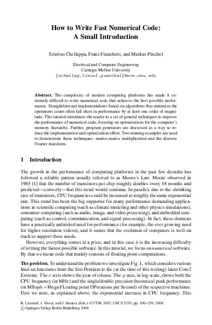 Pdf How To Write Fast Numerical Code A Small Introduction