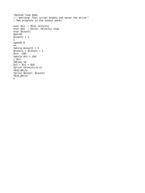 Nested Loop Script For Velocity Control Pdf