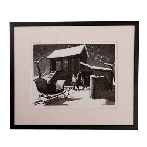 American Wpa Grant Wood Original Signed Lithograph December Afternoon