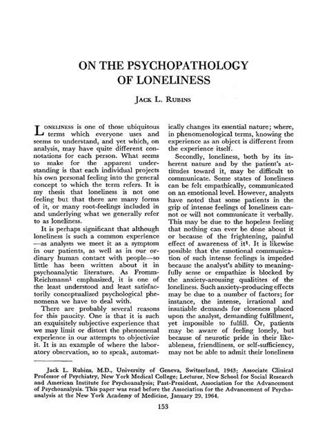 Rubins 1964 Pdf Loneliness Psychoanalysis