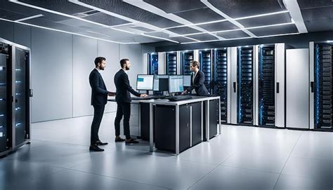 Team Of It Professionals Configuring Network Switches In A Server Room