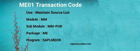 Me01 Sap Tcode For Maintain Source List