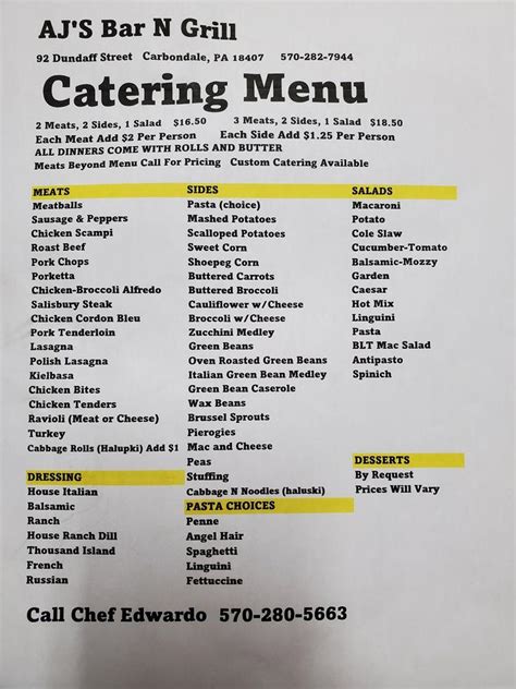 Menu At Ajs Bar N Grill Carbondale