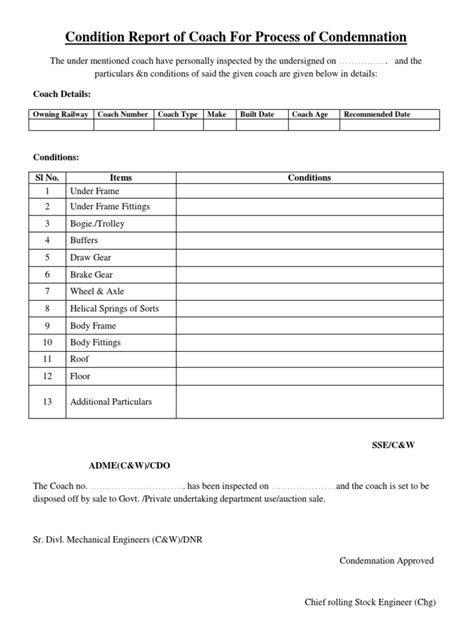 Format Of Condition Report Of Coach For Process Of Condemnation Pdf