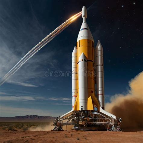 Massive Rocket Launch Preparation Ignites Fiery Ascent Into The Cosmos Stock Illustration