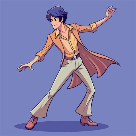 Sensual Dancing Man In Bellbottoms And Long Shirt Cartoon Vector Art Premium Ai Generated Vector