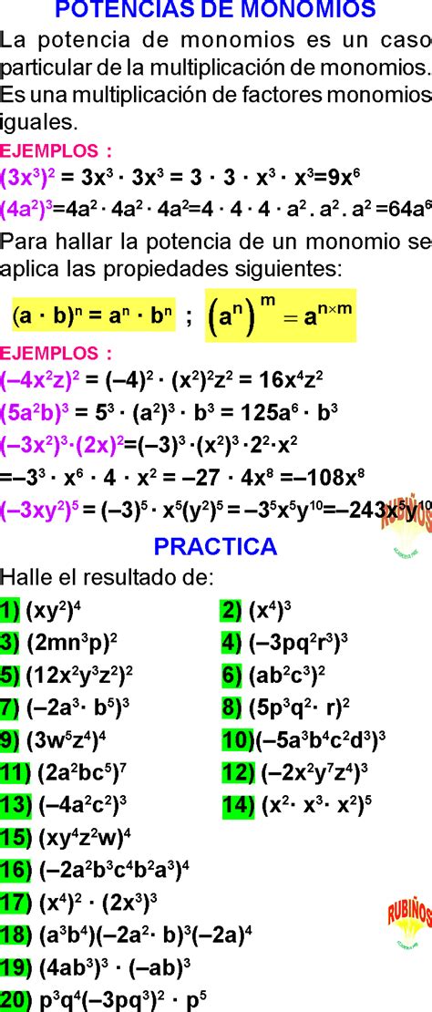Potencia De Un Monomio Ejercicios Resueltos