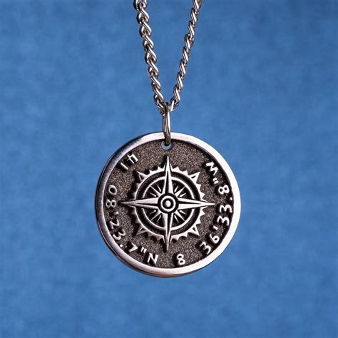 Custom Compass Pendant Customize Necklace With Your Own Coordinates