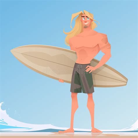 Surfer Guy Standing On A Beach And Holding Surfboard Stock Vector Illustration Of Ocean Male
