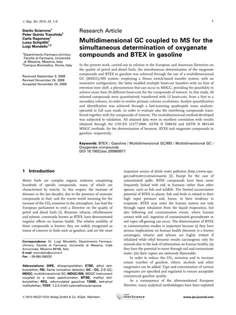 Pdf Multidimensional Gc Coupled To Ms For The Simultaneous Determination Of Oxygenate