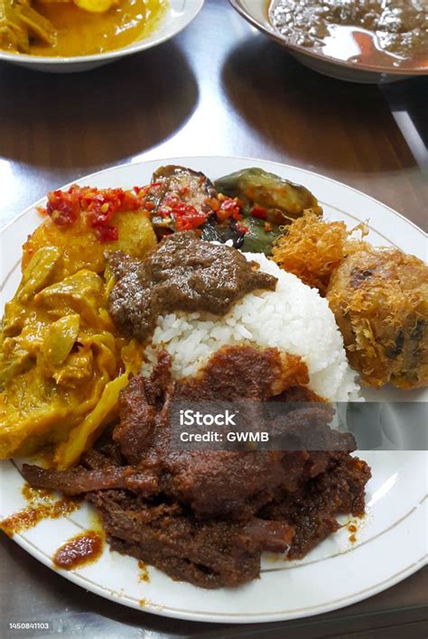 Indonesian West Sumatra Food Nasi Padang With Rendang Sapi Or Beef