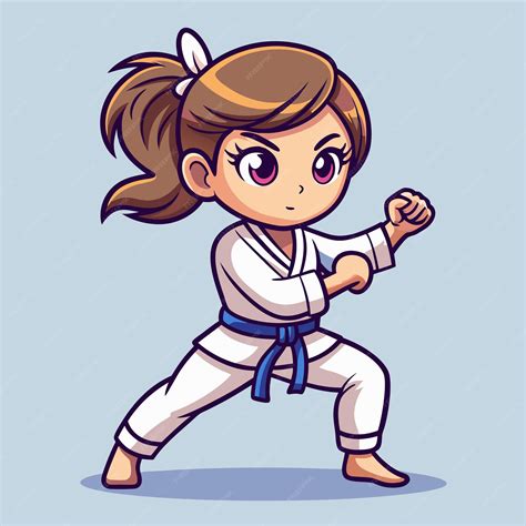 Premium Vector Cute Woman Practicing Karate In Cartoon Vector Clipart