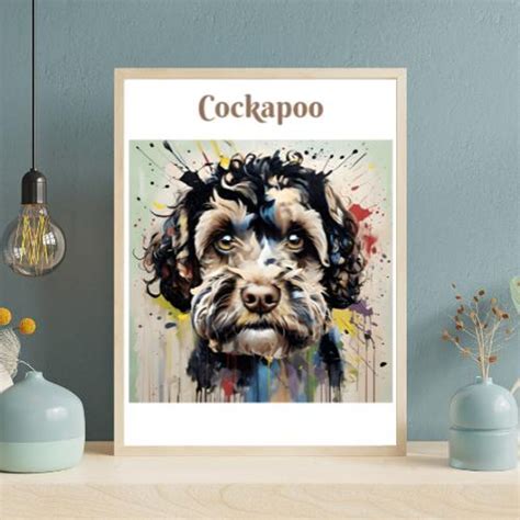 Cockapoo Dog Poster Watercolor Puppy Art Pastel Green Digital