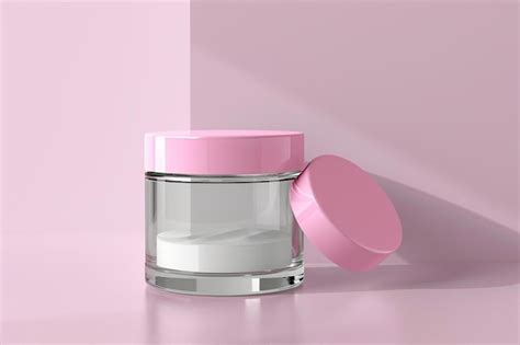 Elegant Mockup Of Clear Cosmetic Jar With Pink Lid For Beauty Products
