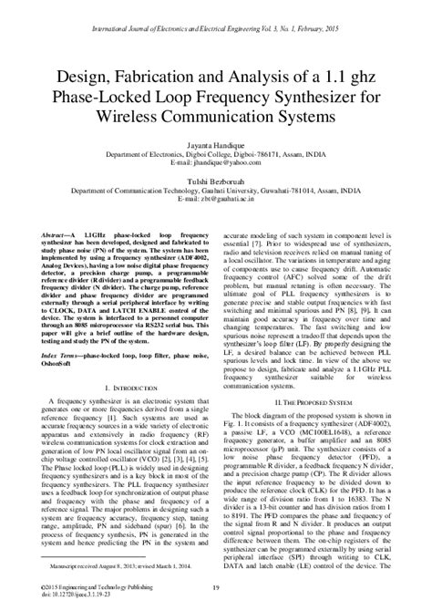 Pdf Design Fabrication And Analysis Of A 11 Ghz Phase Locked Loop Frequency Synthesizer For