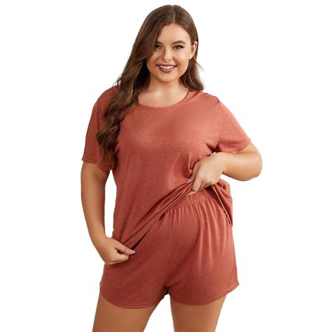 Sleepwear For Women Plus Size Pajama Set 2 Piece Short Sleeve Top And