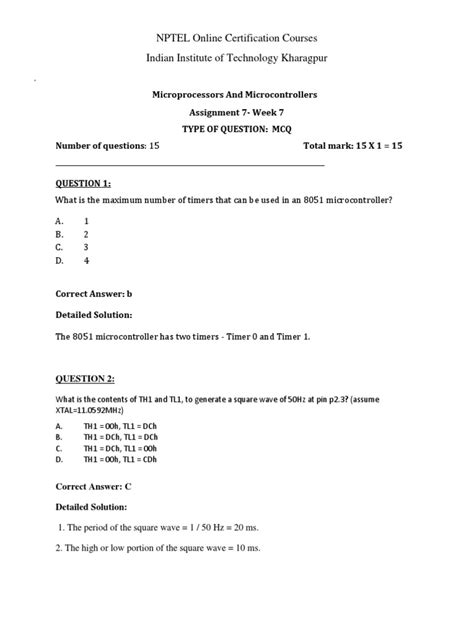 Assignment 7 Solution Pdf Microcontroller Electrical Engineering