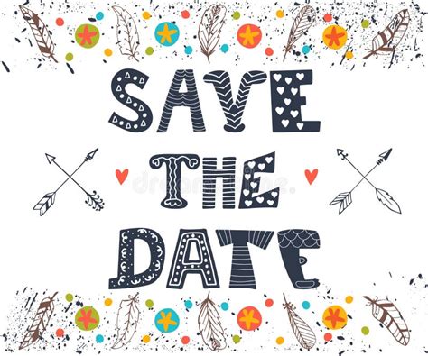 Save The Date Wedding Invitation Hand Drawn Romantic Set Stock Vector