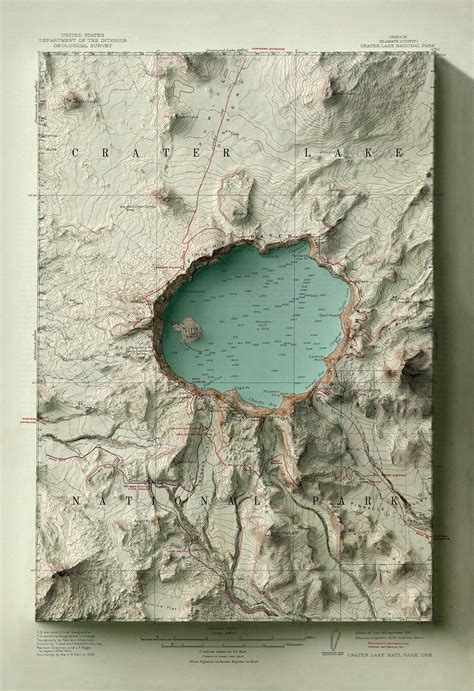 Crater Lake Oregon Map Crater Lake Relief Map Vintage Map Of Crater