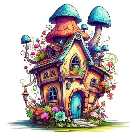Casa De Dibujos Animados Con Setas Y Flores En El Techo Generativo Ai