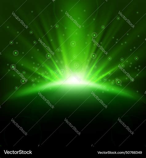 Green Rays Rising Background With Sparkles Vector Image