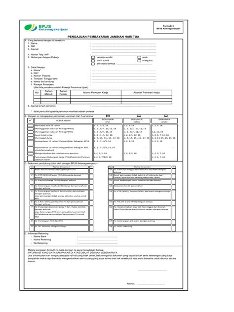 Formulir Pengajuan Pembayaran Jht Pdf