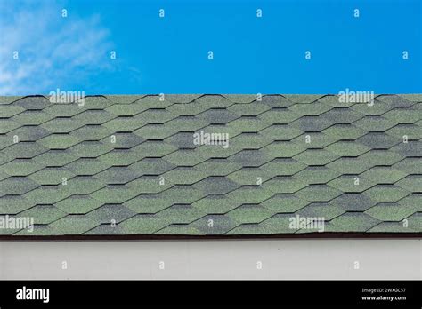 Green Mosaic Tile Roof House Structure Abstract Building Home Pattern Design Object Blue Sky