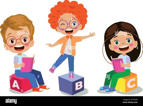 Classroom Letter Cubes And Cute Students Stock Vector Image And Art Alamy