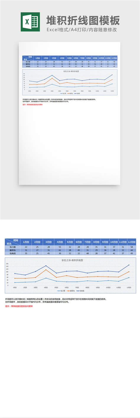Blue Stacked Line Chart Excel Template Excel XLSX Template Free Download Pikbest